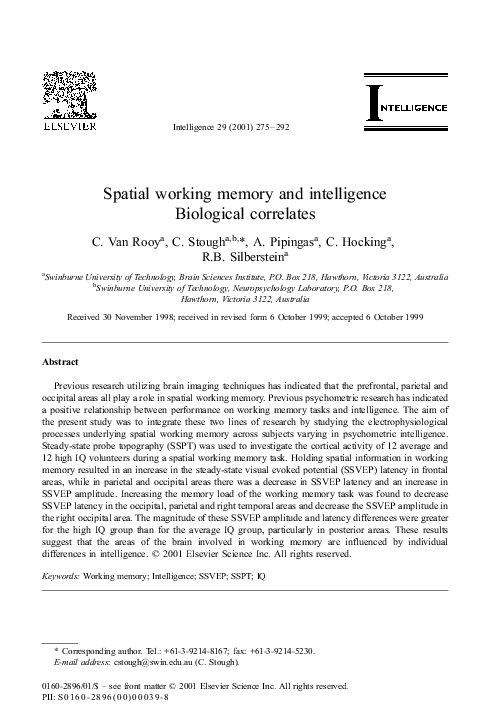 (PDF) Spatial working memory and intelligence
