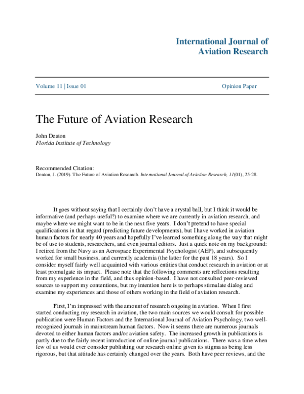 (PDF) The Future of Aviation Research