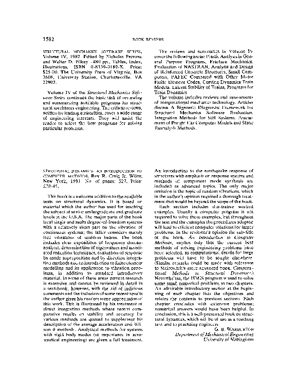 Pdf Structural Dynamics—an Introduction To Computer Methods Roy R