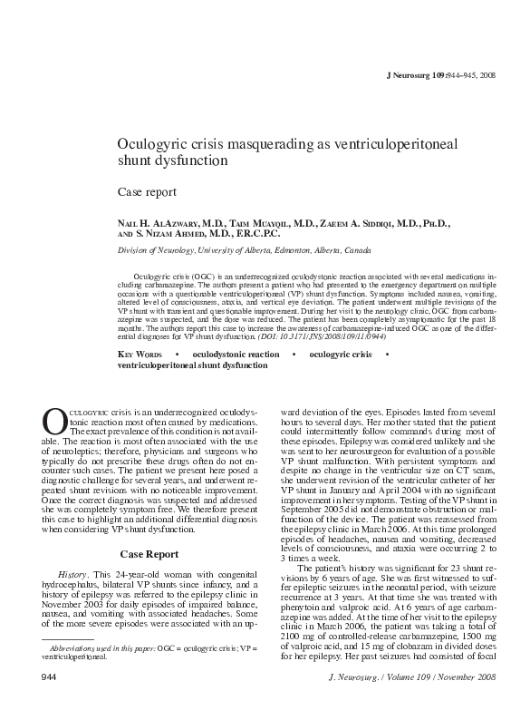 (PDF) Oculogyric crisis masquerading as ventriculoperitoneal shunt ...