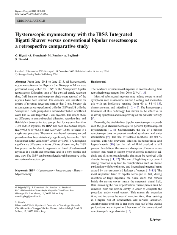 (PDF) Hysteroscopic myomectomy with the IBS® Integrated Bigatti Shaver ...