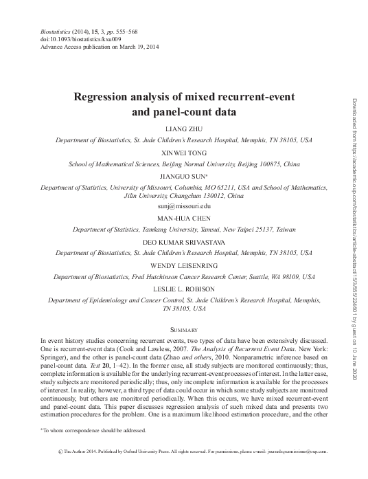 Pdf Regression Analysis Of Mixed Recurrent Event And Panel Count Data