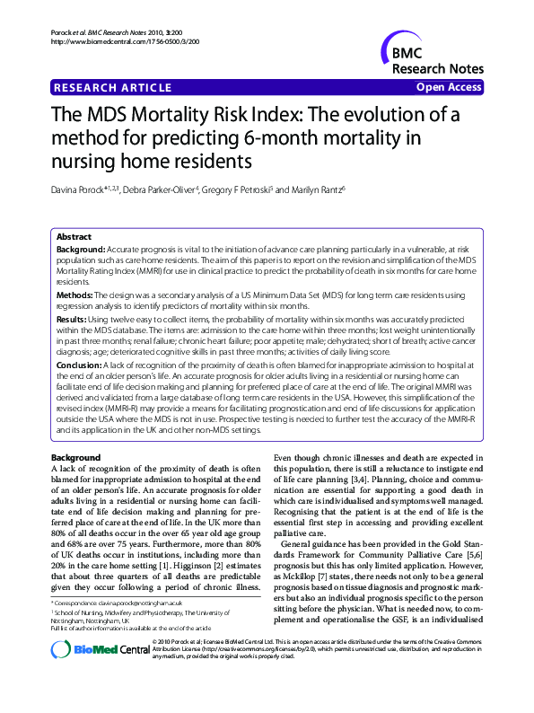 (PDF) Predicting Death in the Nursing Home: Development and Validation ...