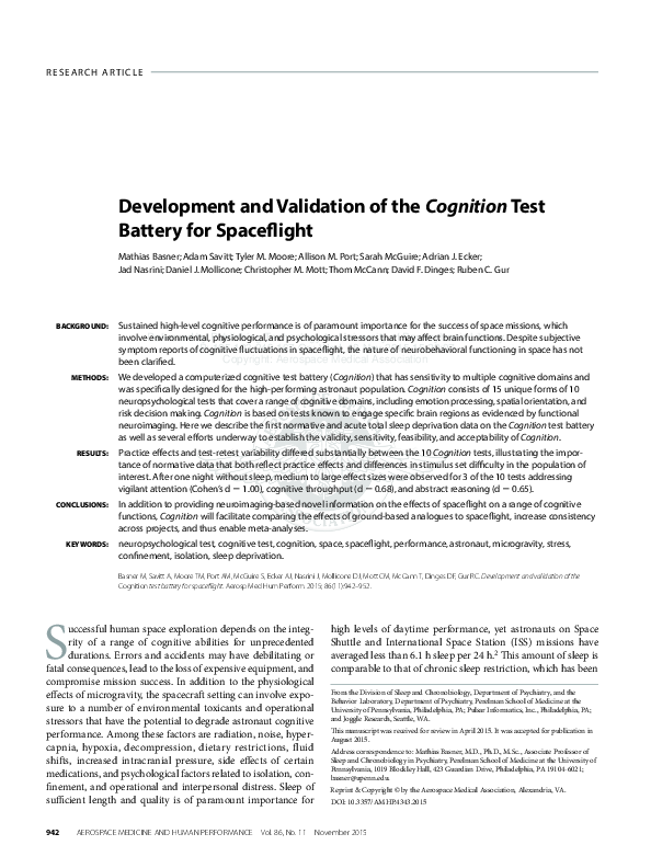(PDF) Development and Validation of the Cognition Test Battery for ...