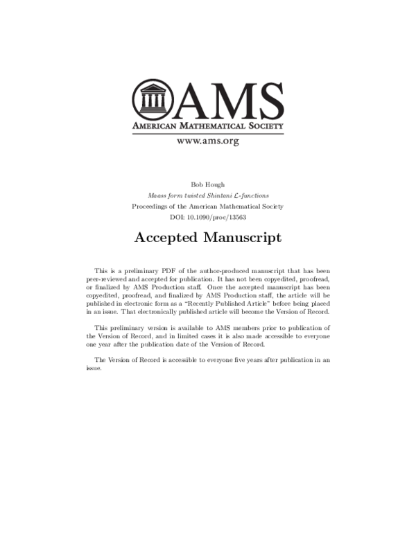 (PDF) Maass form twisted Shintani $\mathcal {L}$-functions