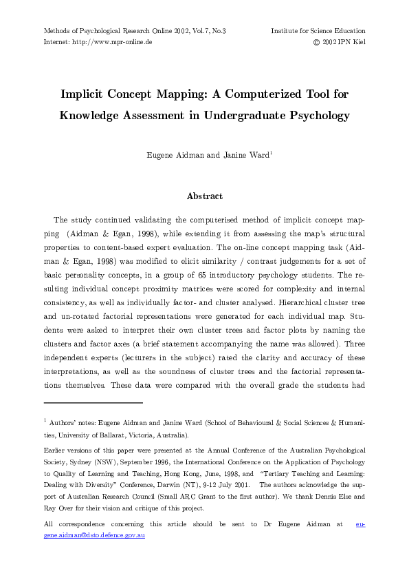 (PDF) Computerized Implicit Concept Mapping in Psychology Assessment