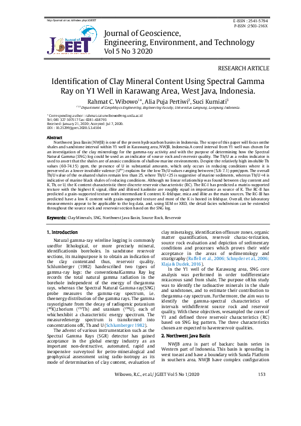 (PDF) Identification of Clay Mineral Content Using Spectral Gamma Ray on Y1 Well in Karawang ...