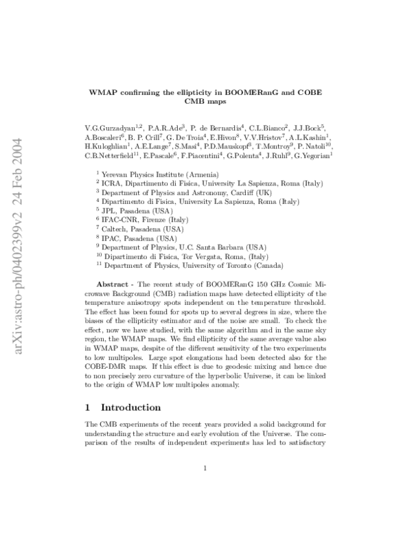 (PDF) WMAP confirming the ellipticity in BOOMERanG and COBE CMB maps