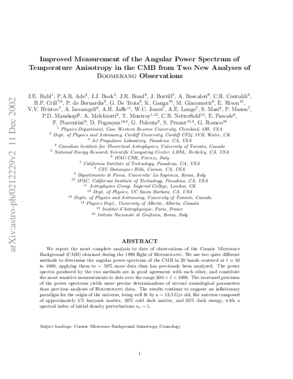 Pdf Improved Measurement Of The Angular Power Spectrum Of Temperature
