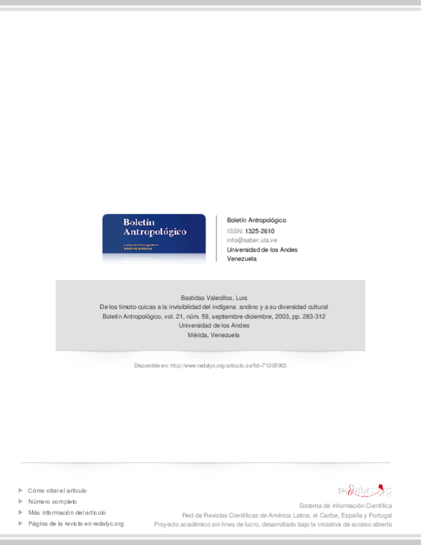 (PDF) De los timoto-cuicas a la invisibilidad del indígenaandino y a su ...