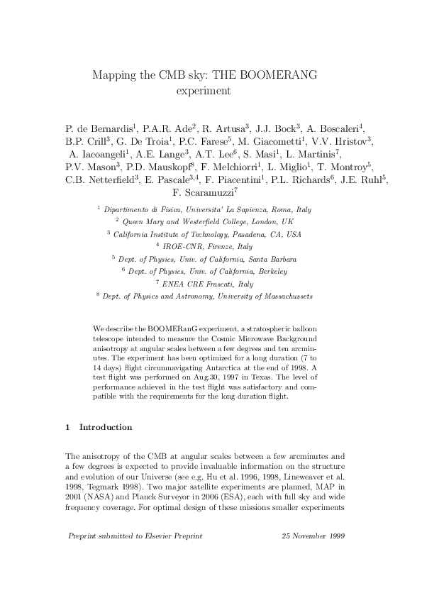 (PDF) Mapping the CMB sky: THE BOOMERanG experiment