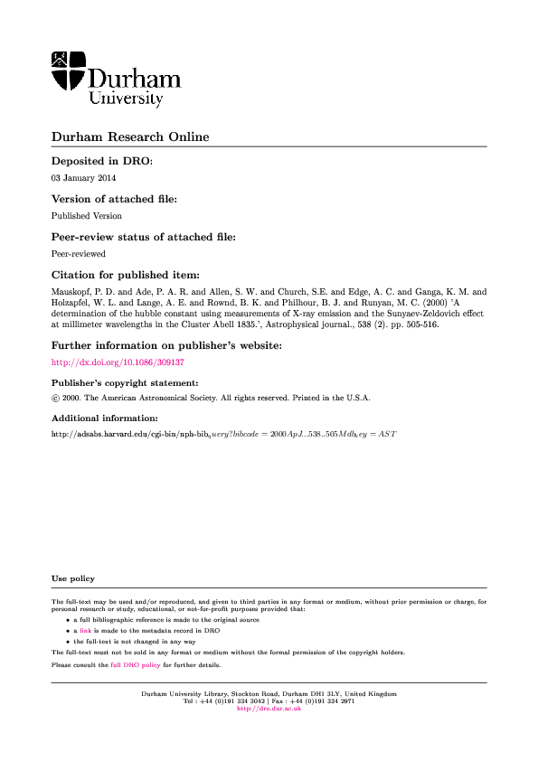 (PDF) A Determination of the Hubble Constant Using Measurements of X ...