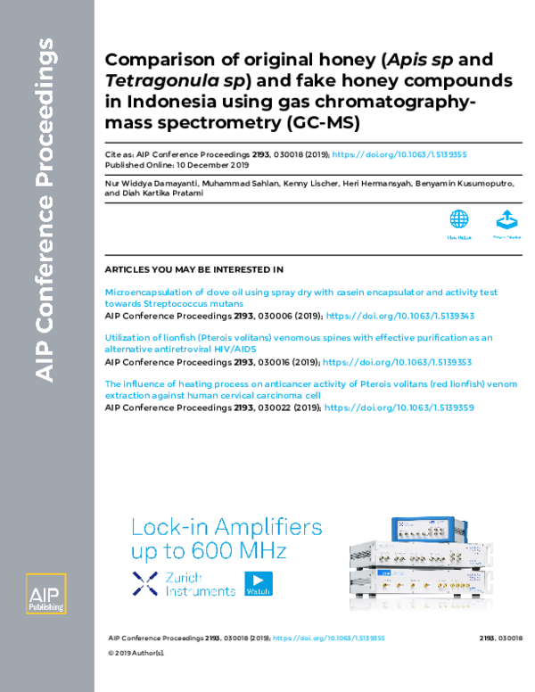 (PDF) Comparison of original honey (Apis sp and Tetragonula sp) and ...