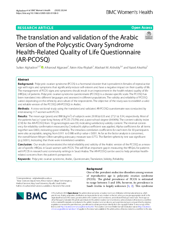 (PDF) The translation and validation of the Arabic Version of the ...