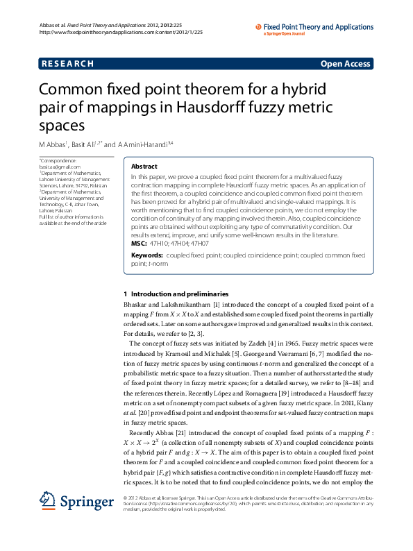 Pdf Common Fixed Point Theorem For A Hybrid Pair Of Mappings In Hausdorff Fuzzy Metric Spaces