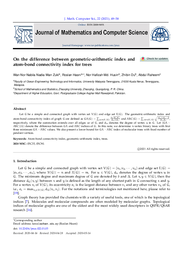 Pdf On The Difference Between Geometric Arithmetic Index And Atom Bond Connectivity Index For