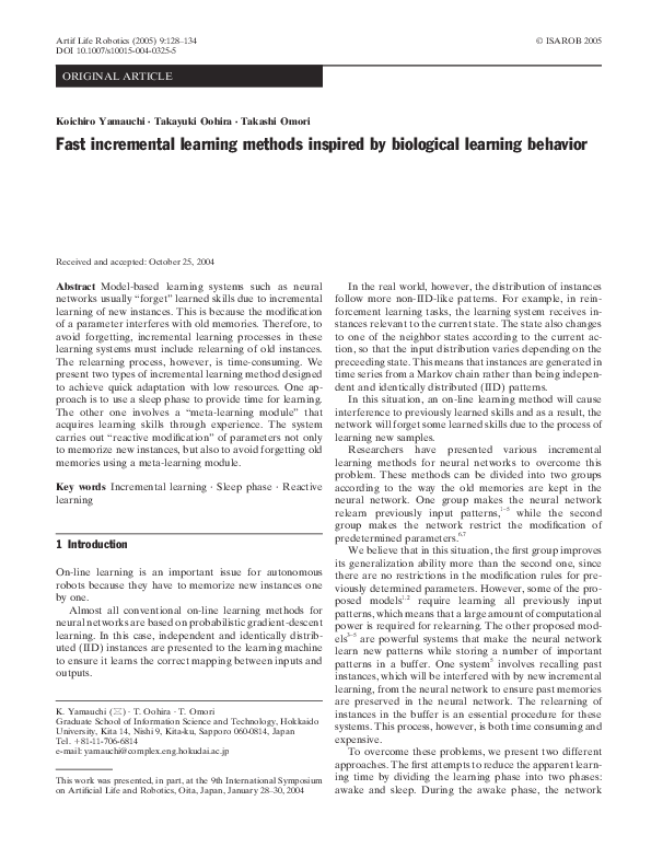 (PDF) Fast incremental learning methods inspired by biological learning behavior