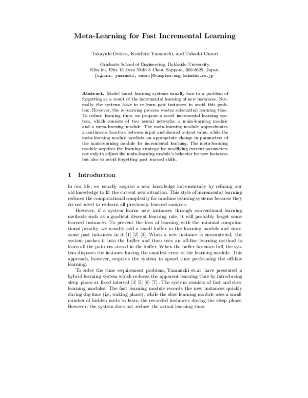 (PDF) Meta-learning for Fast Incremental Learning