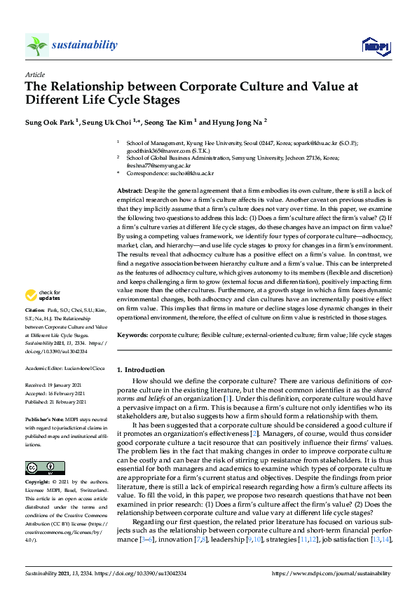 (PDF) The Relationship between Corporate Culture and Value at Different ...