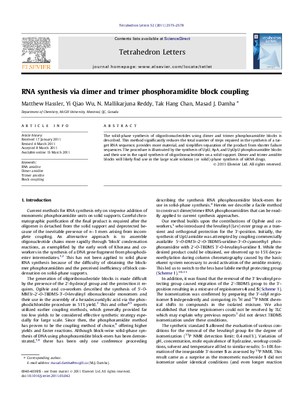 (PDF) RNA synthesis via dimer and trimer phosphoramidite block coupling