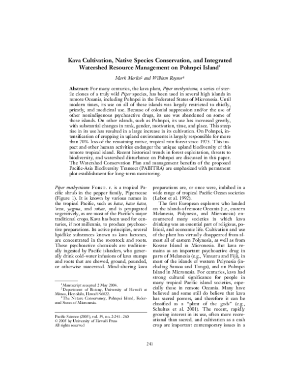(PDF) Kava Cultivation, Native Species Conservation, and Integrated ...