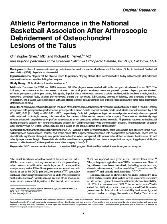 (PDF) Athletic Performance in the National Basketball Association After ...