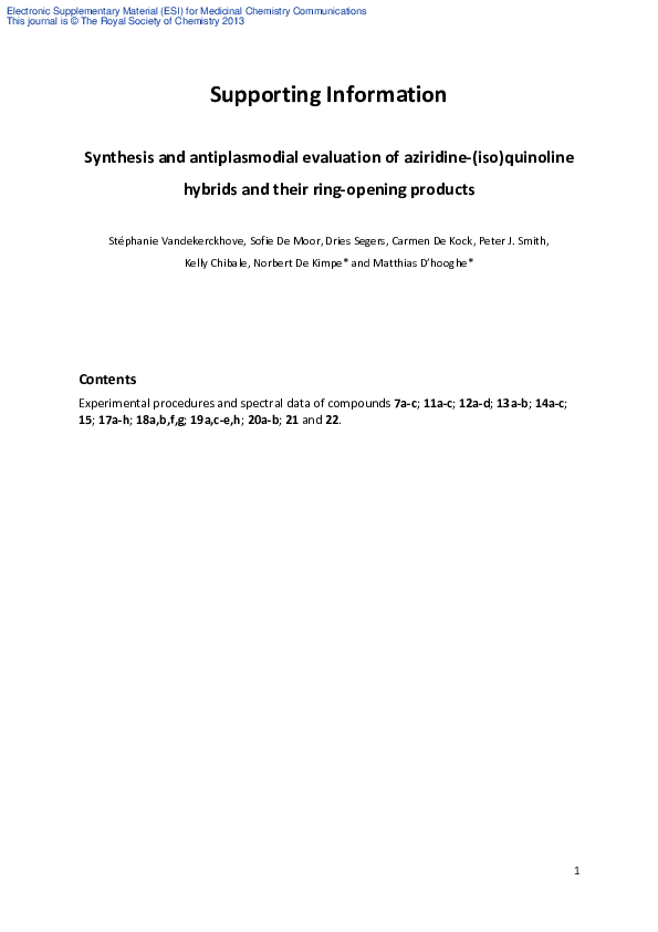 (PDF) Synthesis and antiplasmodial evaluation of aziridine–(iso ...