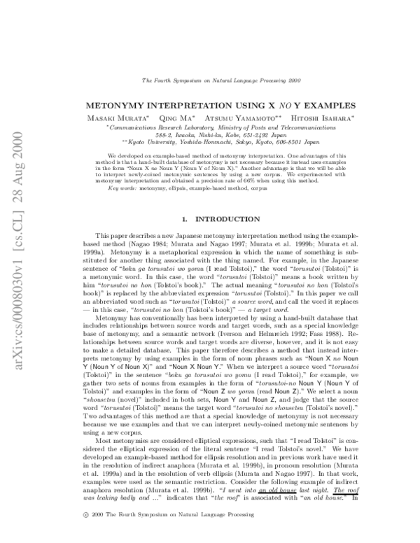 (PDF) Metonymy Interpretation Using X NO Y Examples