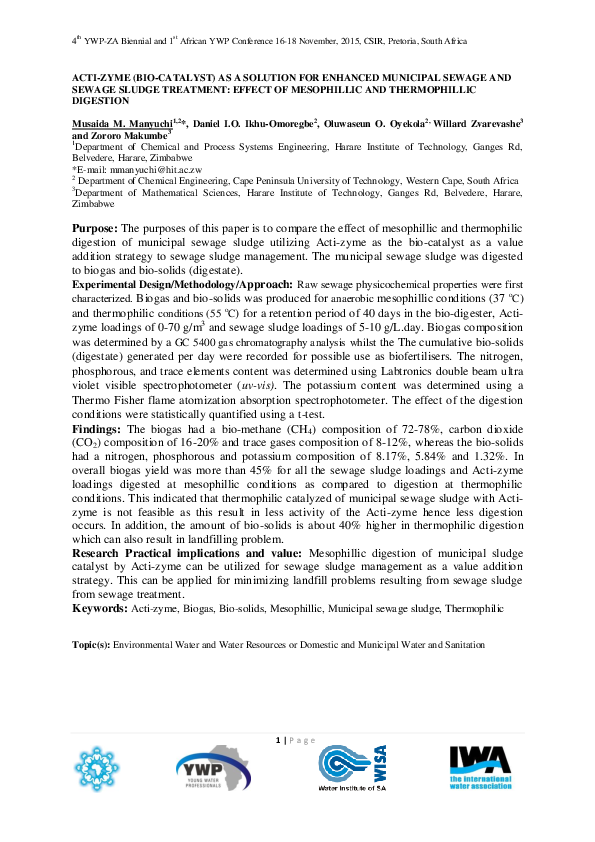 (PDF) Acti-Zyme (Bio-Catalyst) as a Solution for Enhanced Municipal ...