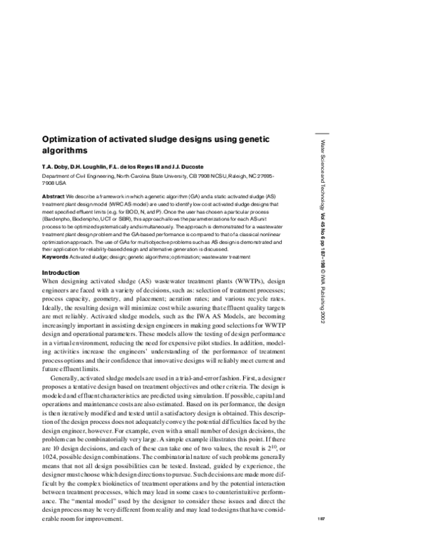 (PDF) Optimization of activated sludge designs using genetic algorithms