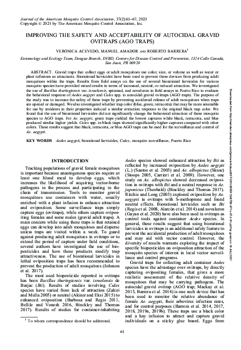 (PDF) Improving the Safety and Acceptability of Autocidal Gravid ...