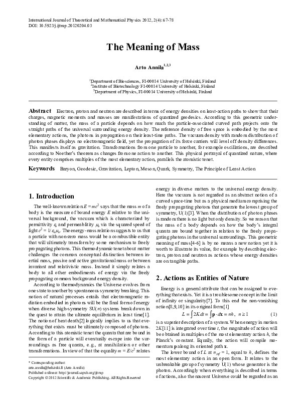 (PDF) The Meaning of Mass