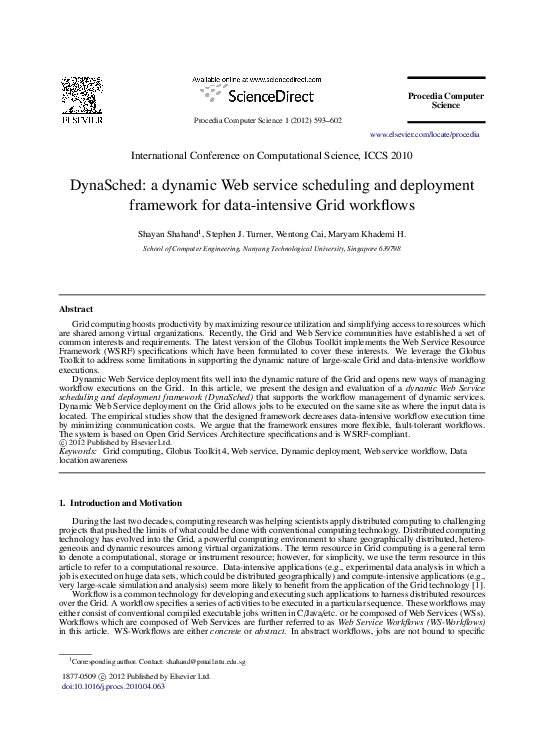 Pdf Dynasched A Dynamic Web Service Scheduling And Deployment Framework For Data Intensive