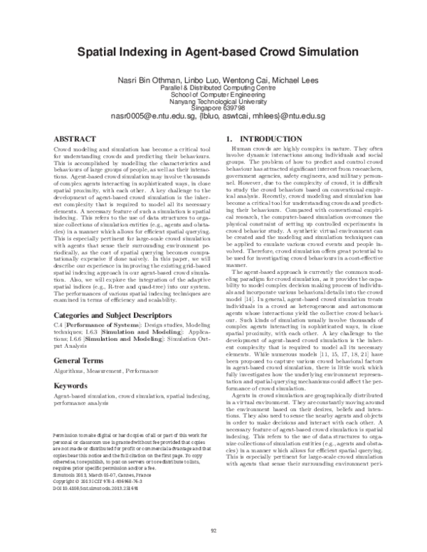 Pdf Spatial Indexing In Agent Based Crowd Simulation