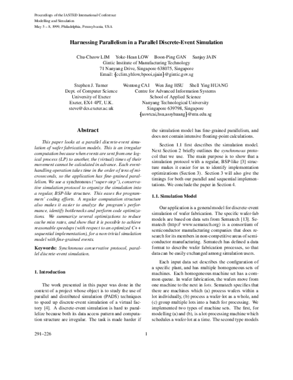 Pdf Harnessing Parallelism In A Parallel Discrete Event Simulation