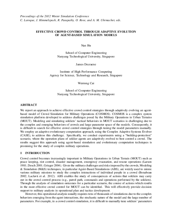 Pdf Effective Crowd Control Through Adaptive Evolution Of Agent Based Simulation Models