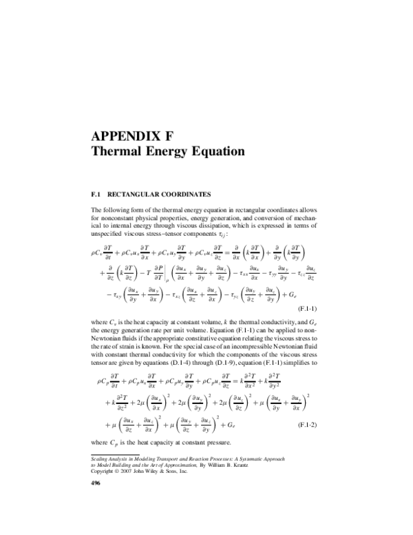 (PDF) Appendix F: Thermal Energy Equation | William Krantz - Academia.edu