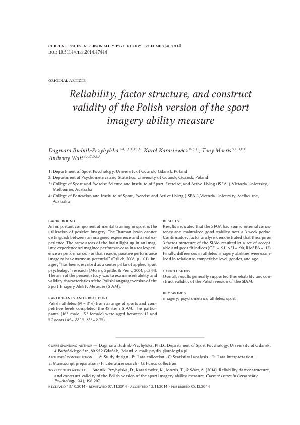 (PDF) Reliability, factor structure, and construct validity of the Polish version of the sport ...