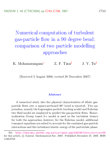 Pdf Numerical Computation Of Turbulent Gas Particle Flow In A 90 Degree Bend Comparison Of