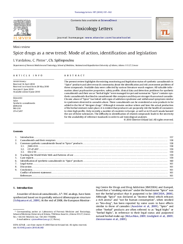 (PDF) Spice drugs as a new trend: Mode of action, identification and ...