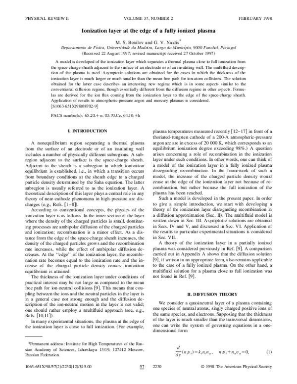 (PDF) Ionization layer at the edge of a fully ionized plasma