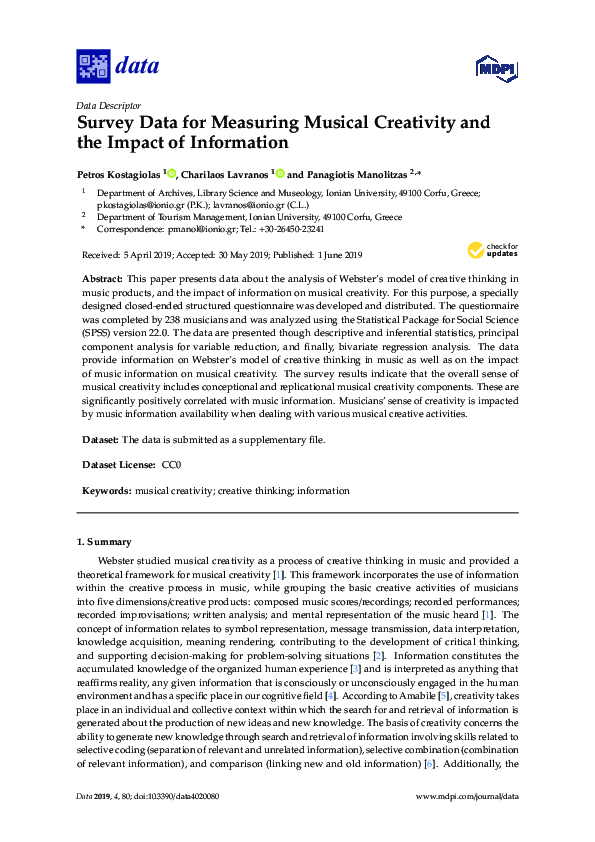 (PDF) Survey Data for Measuring Musical Creativity and the Impact of ...