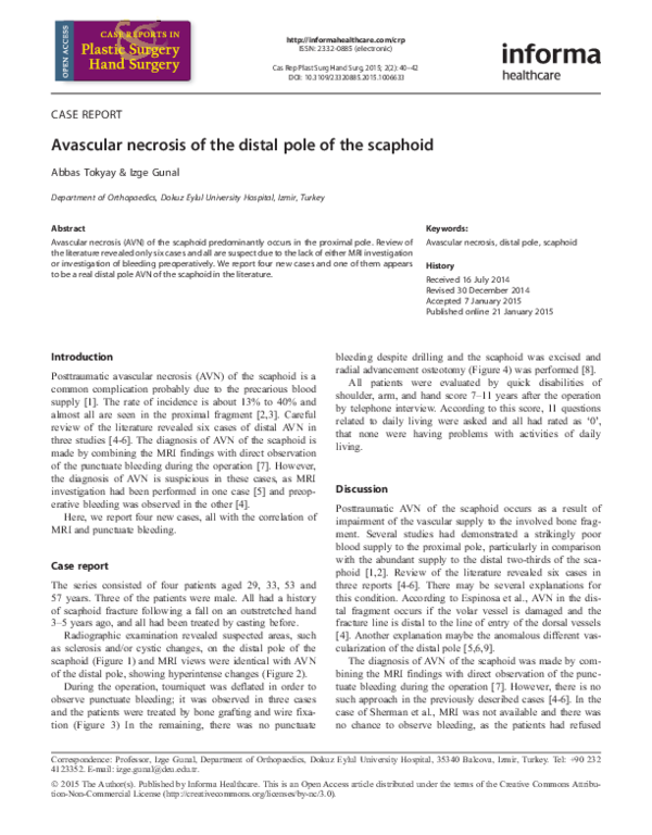 (PDF) Avascular necrosis of the distal pole of the scaphoid