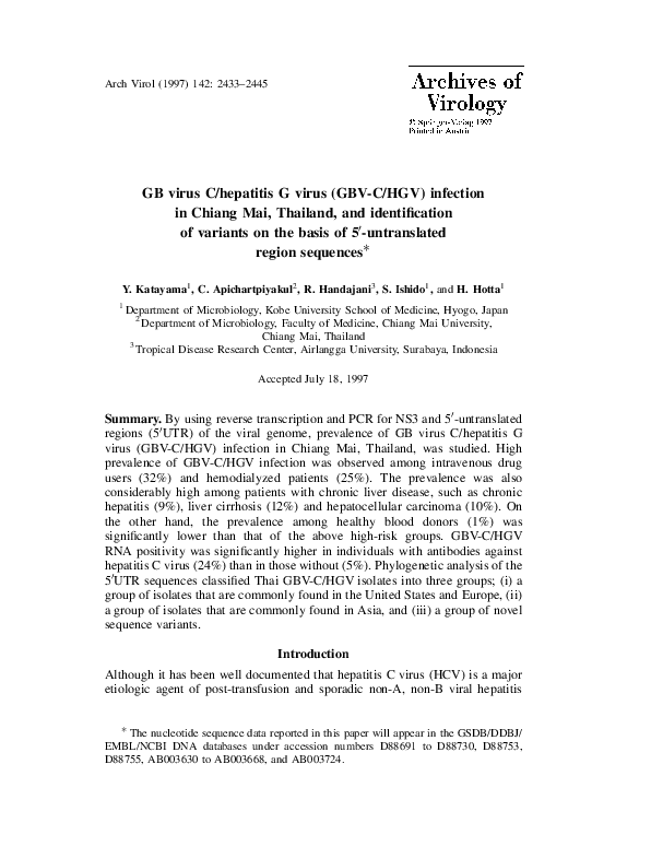 (PDF) GB virus C/hepatitis G virus (GBV-C/HGV) infectionin Chiang Mai ...