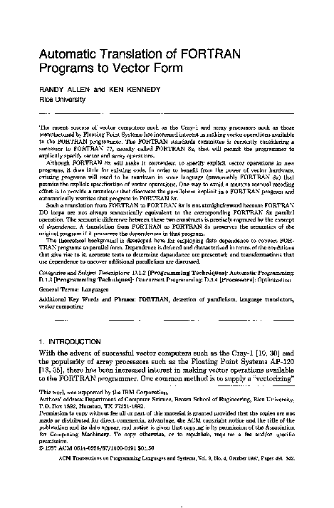 (PDF) Automatic translation of FORTRAN programs to vector form