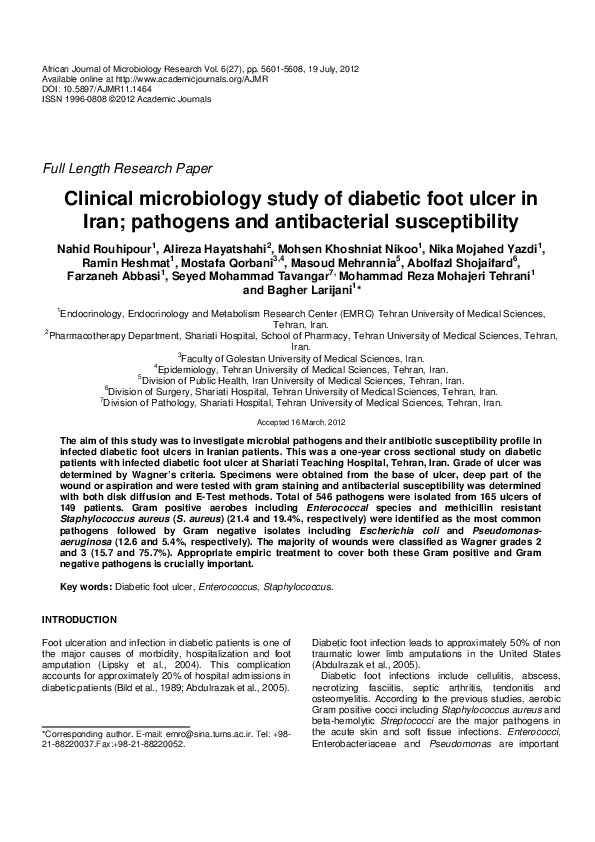 (PDF) Clinical microbiology study of diabetic foot ulcer in Iran ...