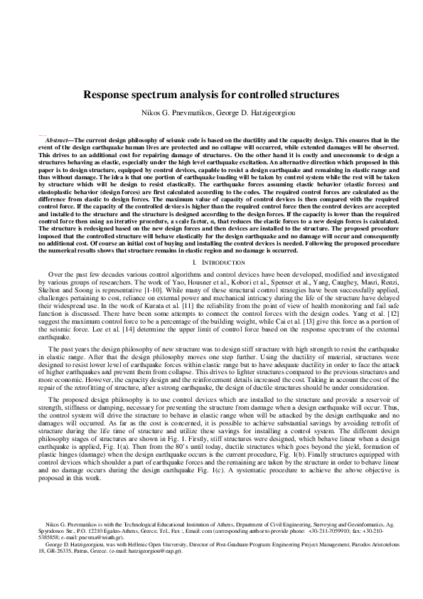(PDF) Response spectrum analysis for controlled structures