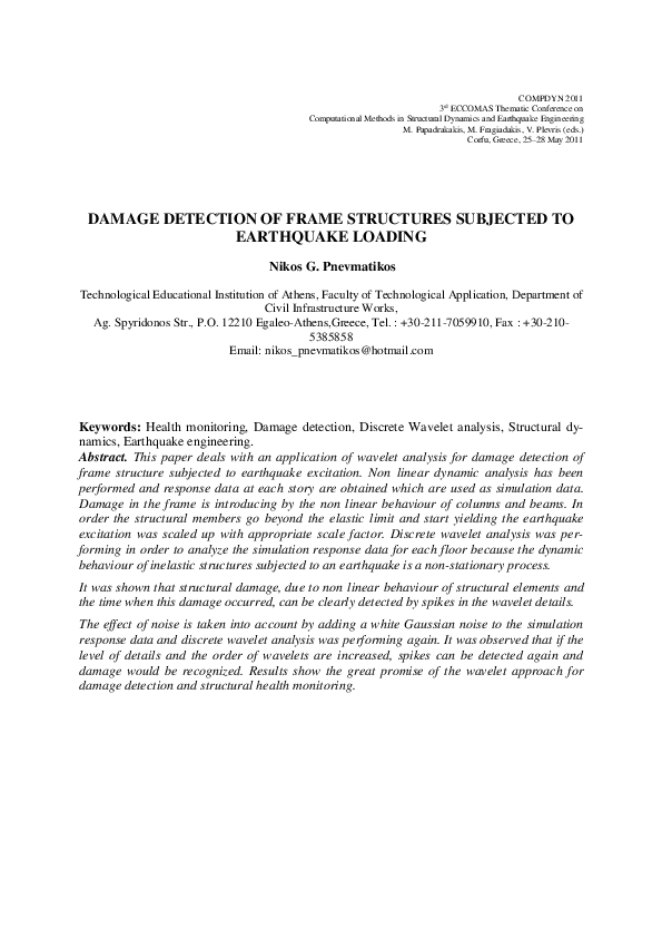 (PDF) Damage Detection of Frame Structures Subjected to Earthquake Loading