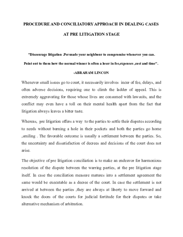 PROCEDURE AND CONCILIATORY APPROACH IN DEALING CASES AT PRE-LITIGATION ...