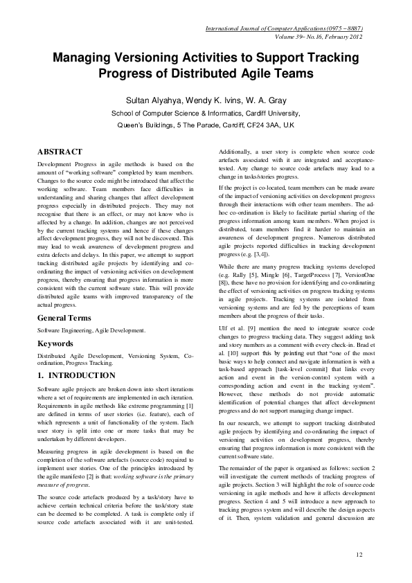 (PDF) Managing Versioning Activities to Support Tracking Progress of Distributed Agile Teams